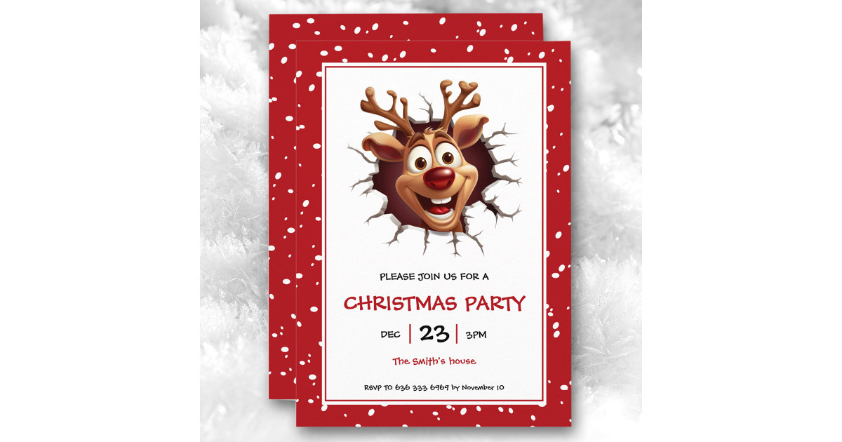 Funny Rudolph Reindeer Christmas Party Invitation | Zazzle