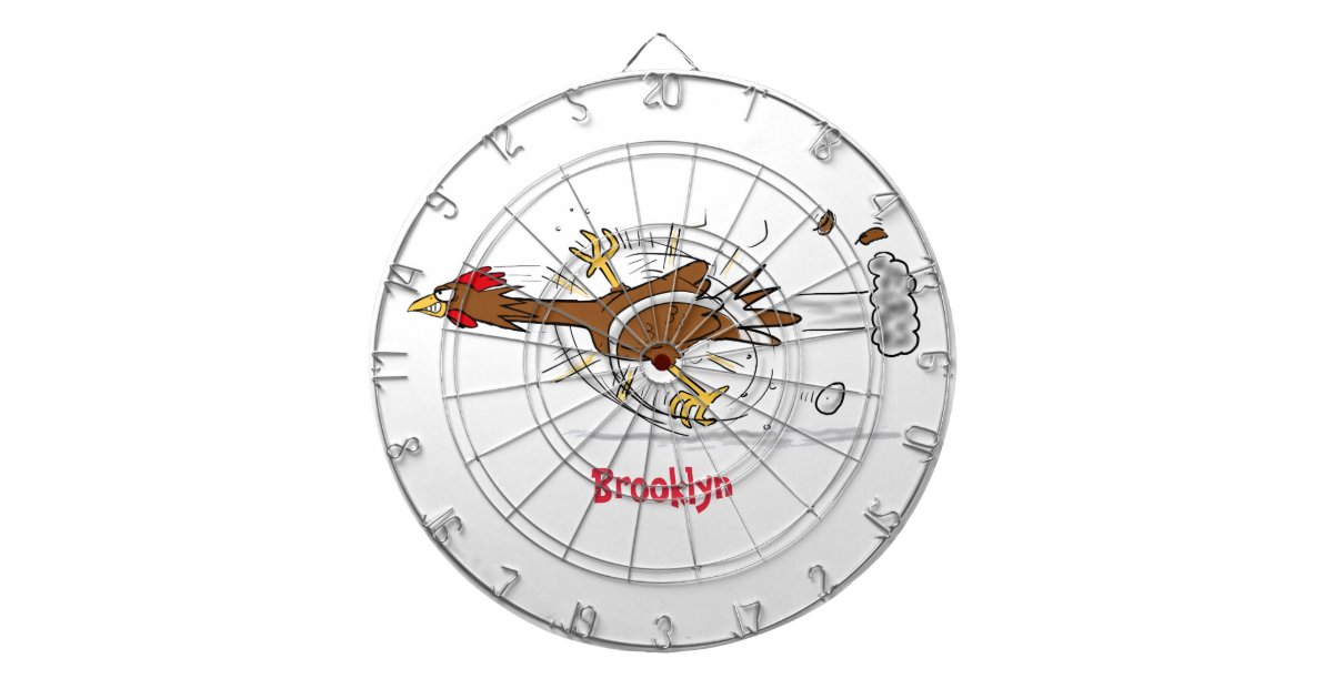 Funny running cool chicken cartoon illustration dart board | Zazzle