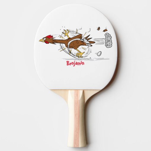 Funny running cool chicken cartoon illustration ping pong paddle | Zazzle