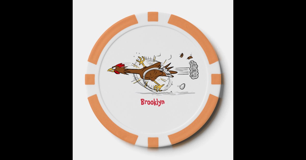 Funny running cool chicken cartoon illustration poker chips | Zazzle