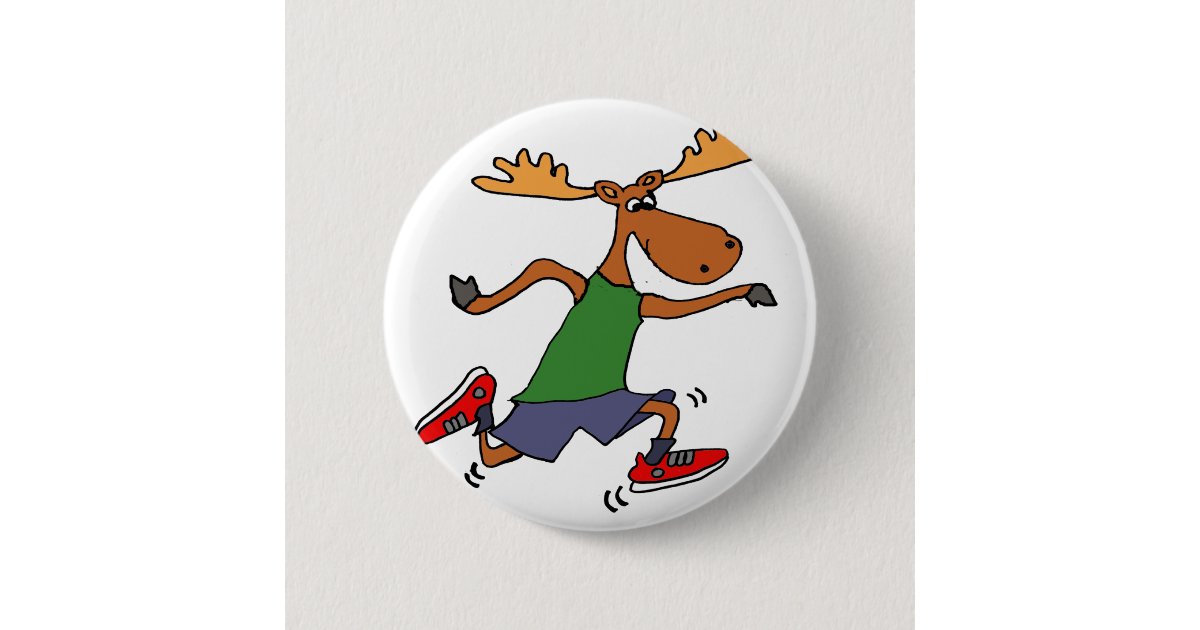 Funny Running Moose cartoon Button | Zazzle