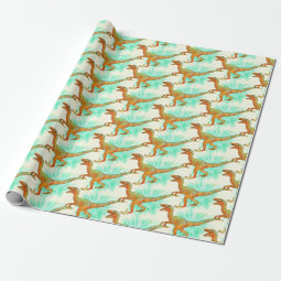 Funny Running Velociraptor Jurassic Dinosaur Art Wrapping Paper | Zazzle