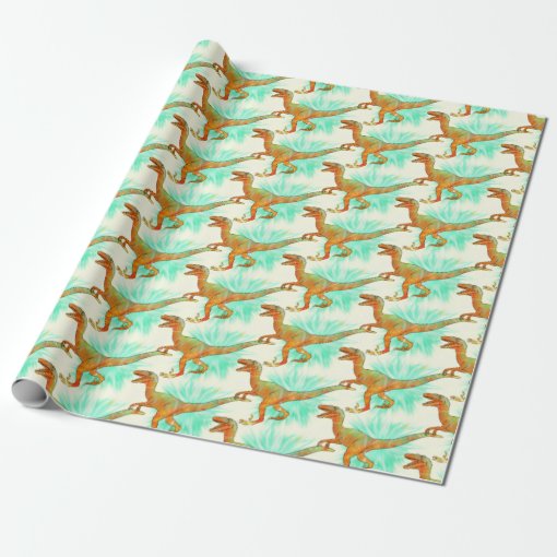 Funny Running Velociraptor Jurassic Dinosaur Art Wrapping Paper | Zazzle