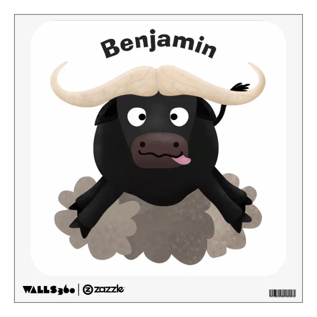 Funny running water buffalo cartoon wall decal | Zazzle