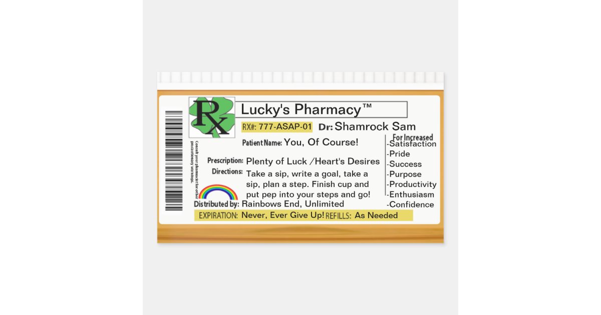 Funny RX Lucky's Pharmacy Rectangular Sticker | Zazzle