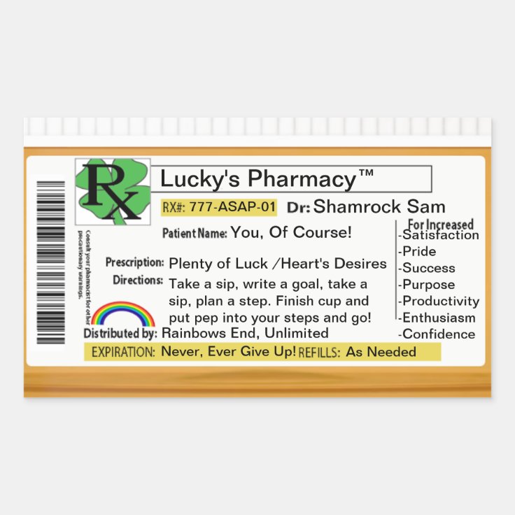 Funny RX Lucky's Pharmacy Rectangular Sticker | Zazzle