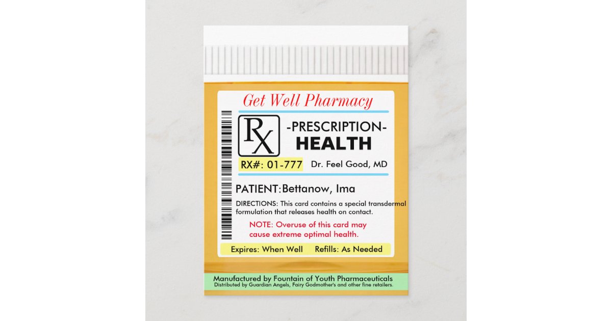 Funny RX Prescription for Health Postcard | Zazzle