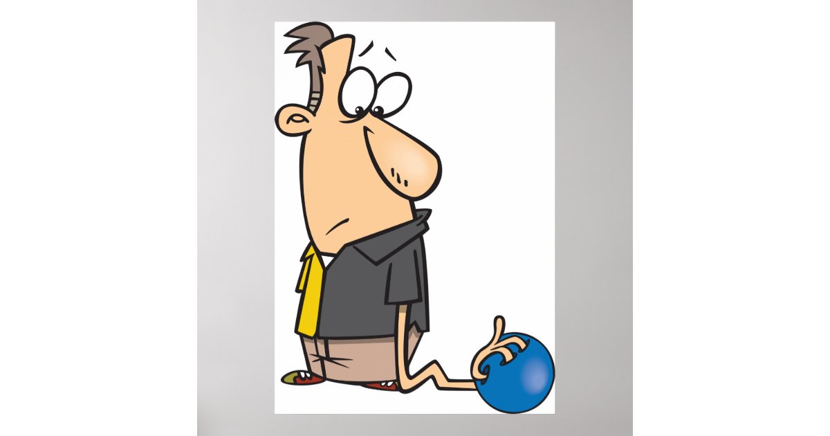 Funny Sad Bowler Character with Bowling Ball Poster | Zazzle