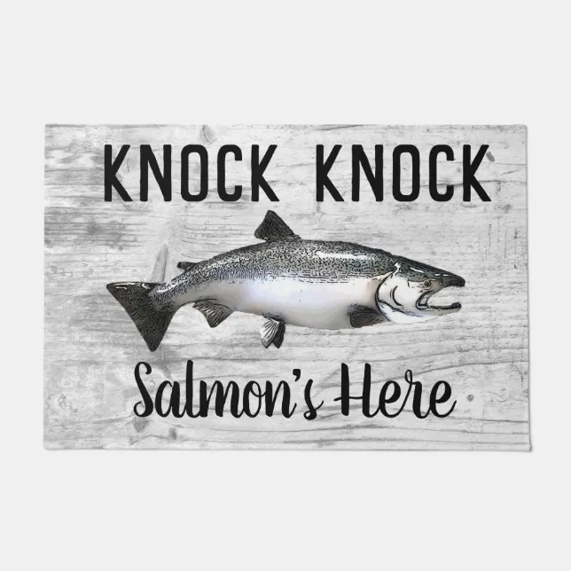 Funny Salmon Fishing Pun Knock Knock Doormat | Zazzle