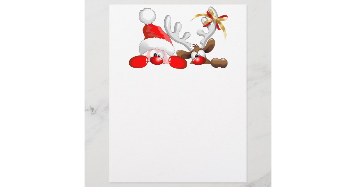Funny Santa and Reindeer Cartoon Letterhead | Zazzle