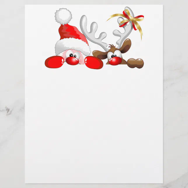 Funny Santa and Reindeer Cartoon Letterhead | Zazzle