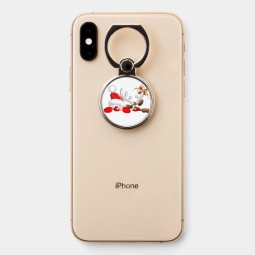 Funny Santa and Reindeer Cartoon Phone Ring Stand | Zazzle