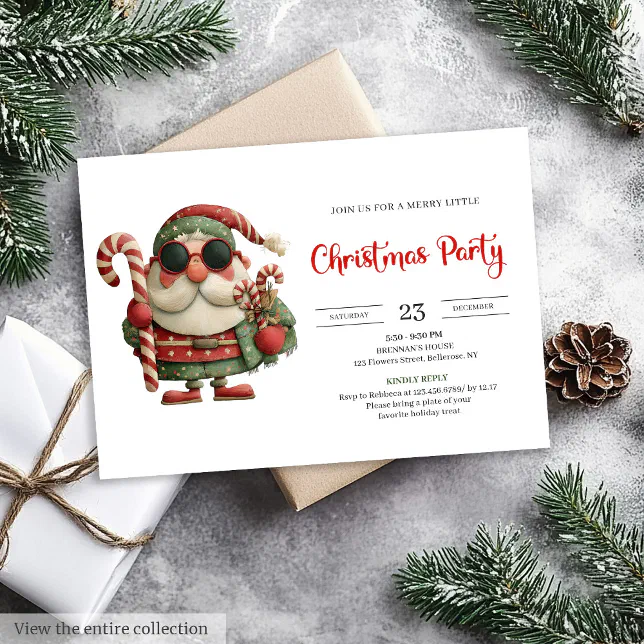 Funny Santa Classic Printable Red Green Party Invitation | Zazzle