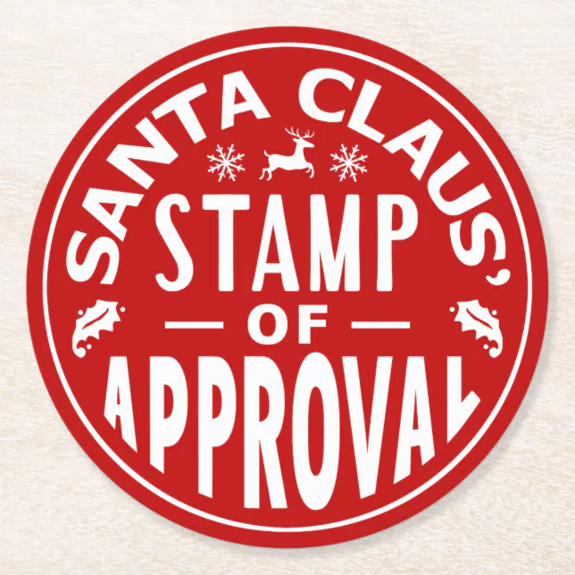 Funny Santa Claus Christmas Approval Stamp Party Round Paper Coaster ...