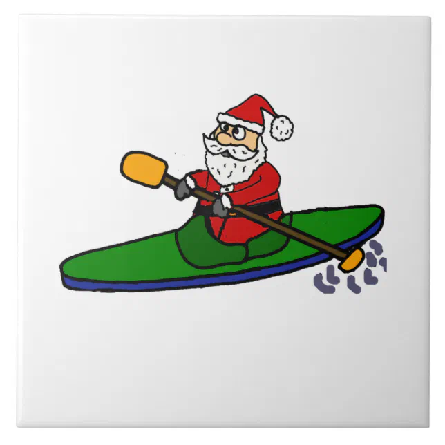 Funny Santa Claus Kayaking Christmas Cartoon Ceramic Tile | Zazzle