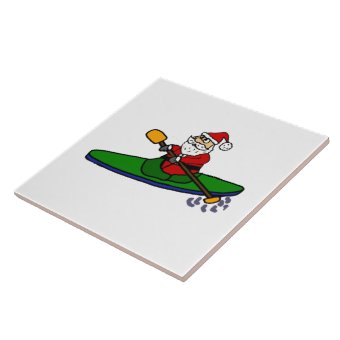 Funny Santa Claus Kayaking Christmas Cartoon Ceramic Tile | Zazzle