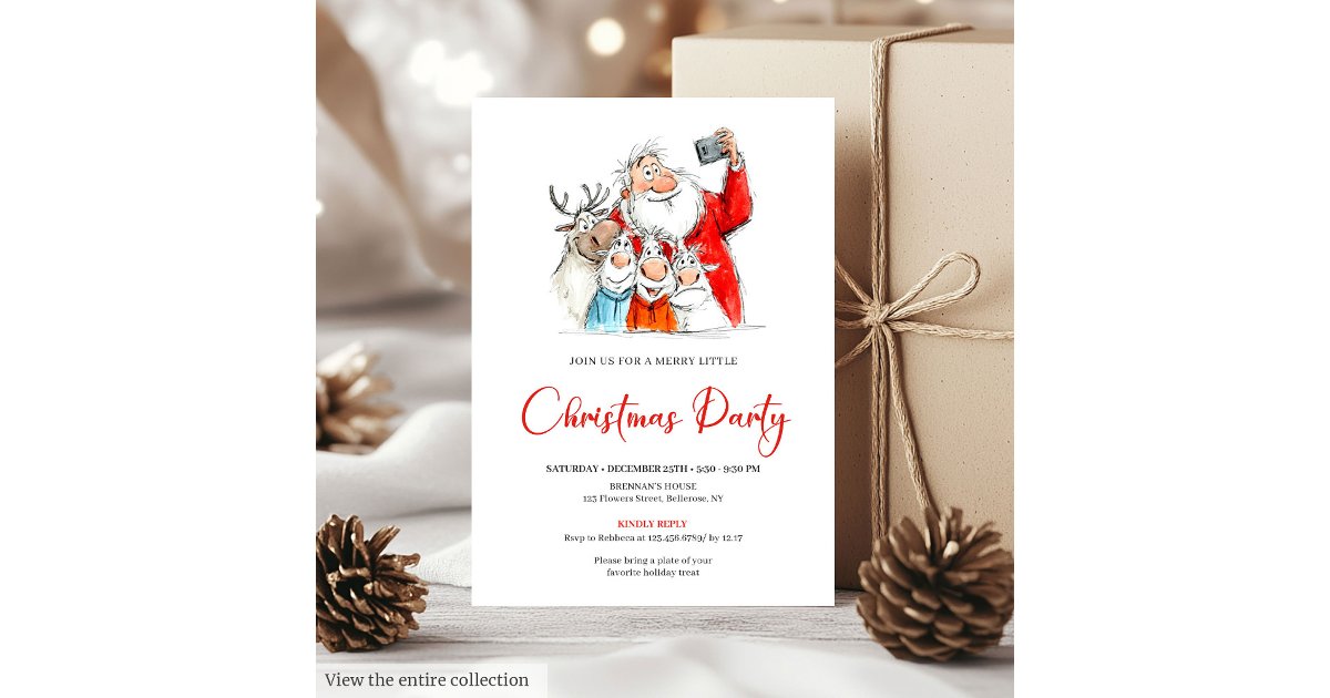 Funny Santa Claus Minimal Christmas Party Invite | Zazzle
