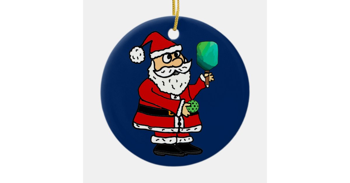 Funny Santa Claus Playing Pickleball Christmas Ceramic Ornament | Zazzle
