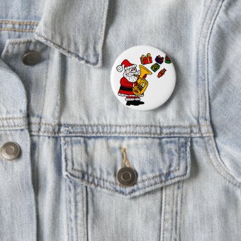 Funny Santa Claus Playing Tuba Christmas Art Button | Zazzle