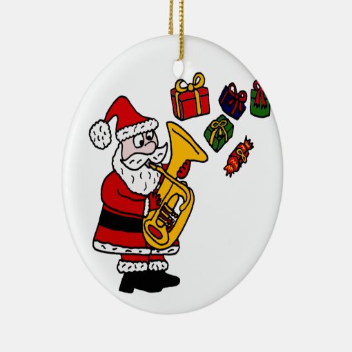 Funny Santa Claus Playing Tuba Christmas Art Ceramic Ornament | Zazzle