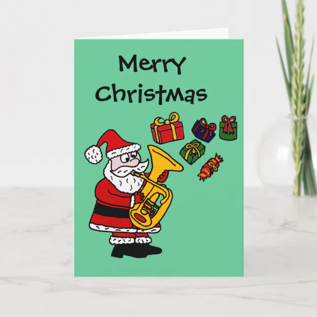Funny Santa Claus Playing Tuba Christmas Art Holiday Card | Zazzle