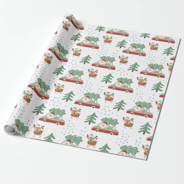 Funny Santa Claus Snowy Forrest Christmas Wrapping Paper | Zazzle
