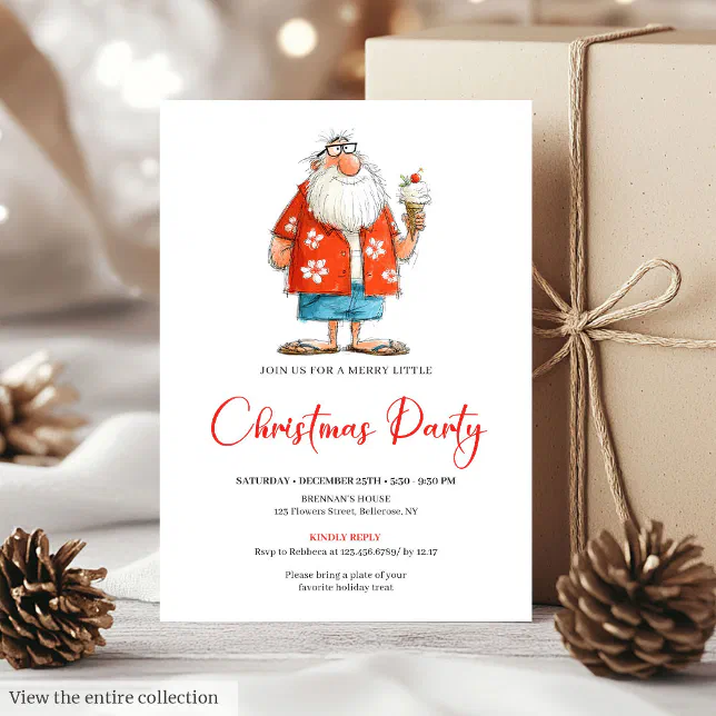 Funny Santa Claus Watercolor Festive Party Invite | Zazzle