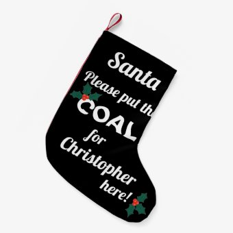 Funny Santa Coal Small Christmas Stocking | Zazzle