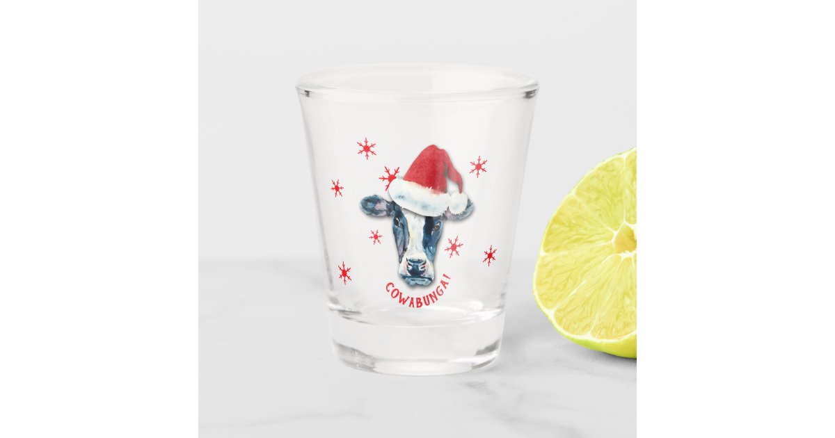 Funny Santa Cow Cowabunga Christmas Shot Glass | Zazzle