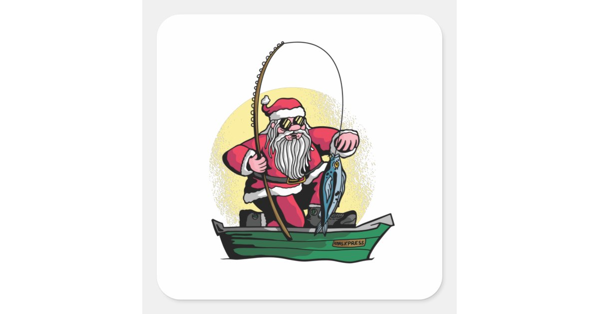 Funny Santa Fishing Christmas Fish Gift Square Sticker | Zazzle