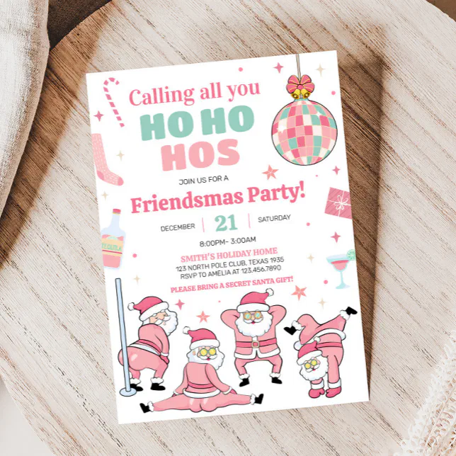 Funny Santa Friendsmas Christmas Party Invitation | Zazzle