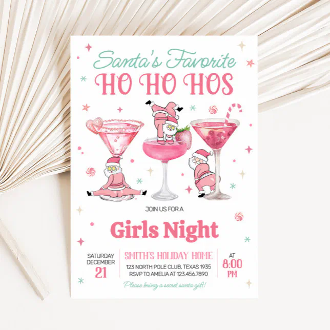 Funny Santa Girls Night Christmas Party Invitation | Zazzle