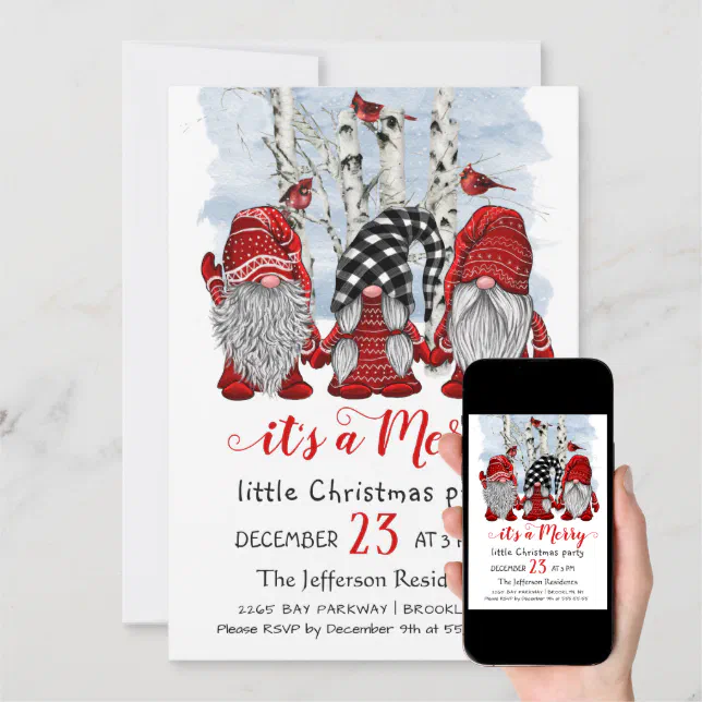 Funny Santa Gnomes Merry Christmas Little Party Invitation | Zazzle