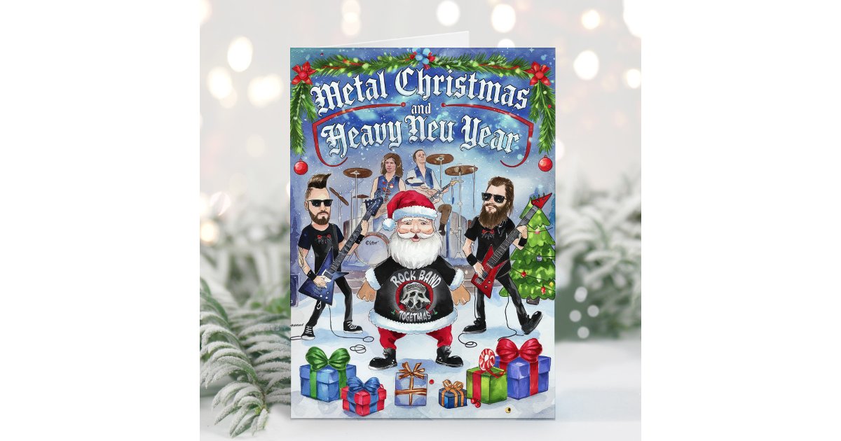 Funny Santa Heavy Metal Christmas Card | Zazzle