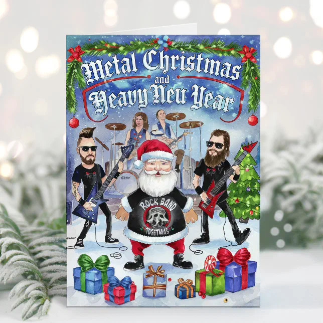 Funny Santa Heavy Metal Christmas Card | Zazzle