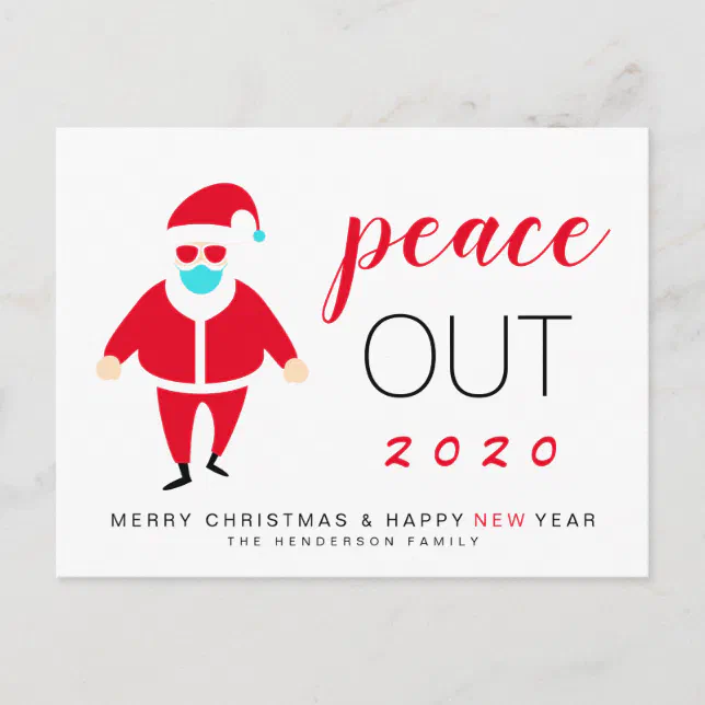 Funny Santa Mask Peace Out 2020 Christmas New Year Holiday Postcard ...