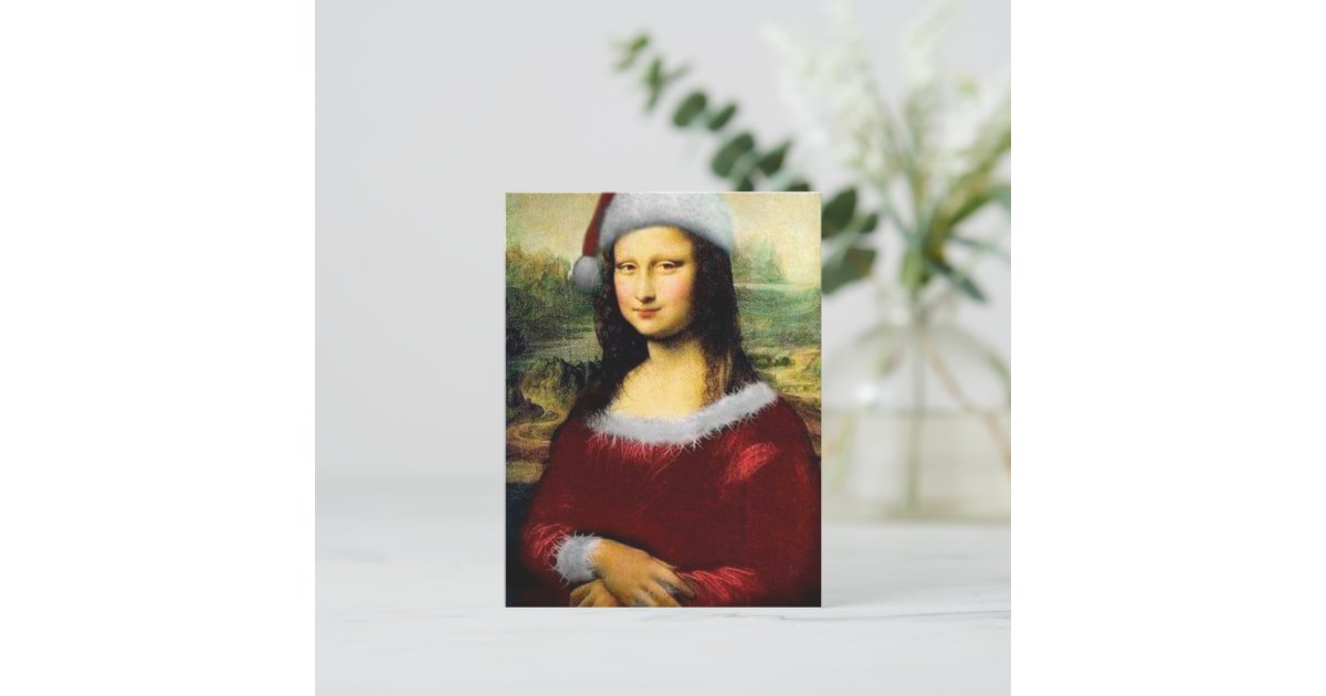 Funny Santa Mona Lisa Merry Christmas Postcard | Zazzle