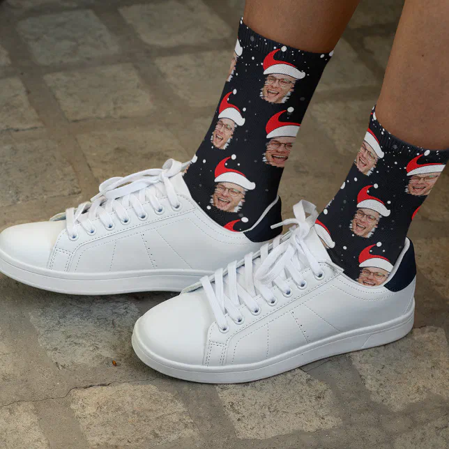 Funny Santa Photo Christmas Socks | Zazzle