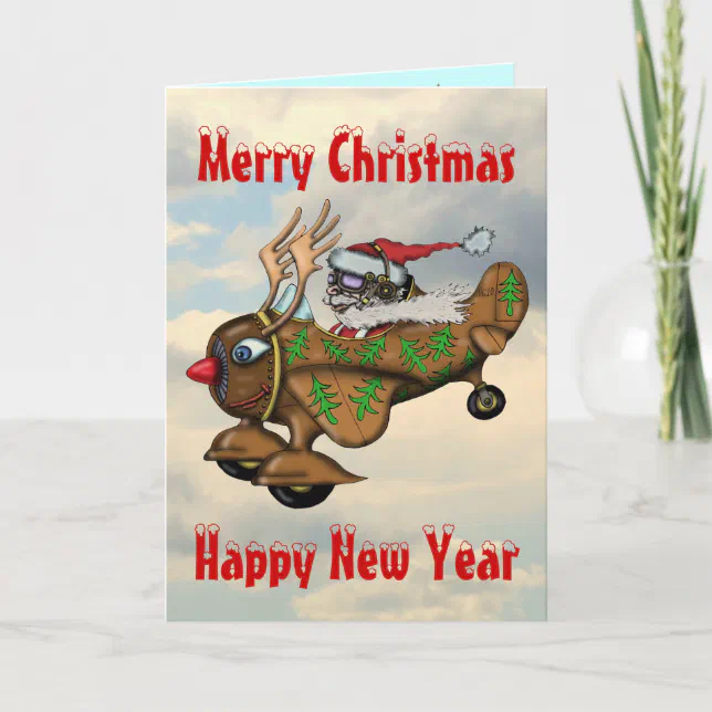 Funny Santa pilot Christmas and New Year card | Zazzle