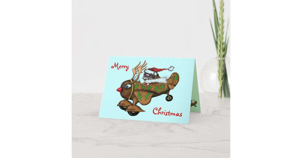 Funny Santa pilot Merry Christmas card design | Zazzle