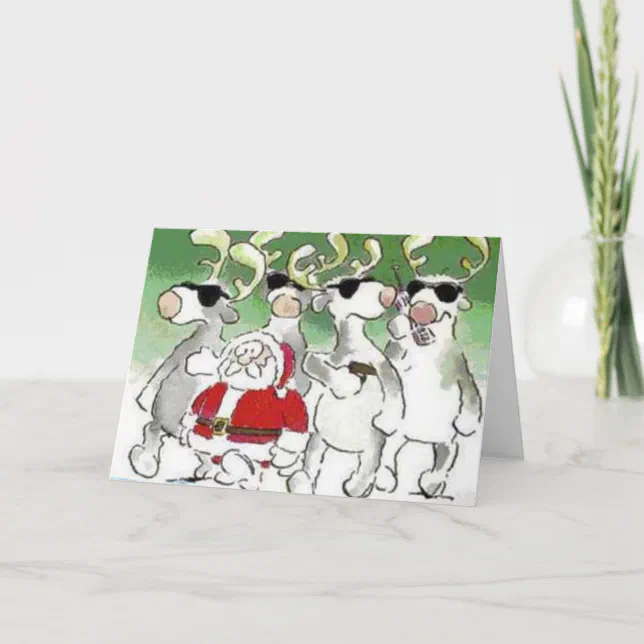 Funny Santa Secret Service Reindeer Christmas Card | Zazzle
