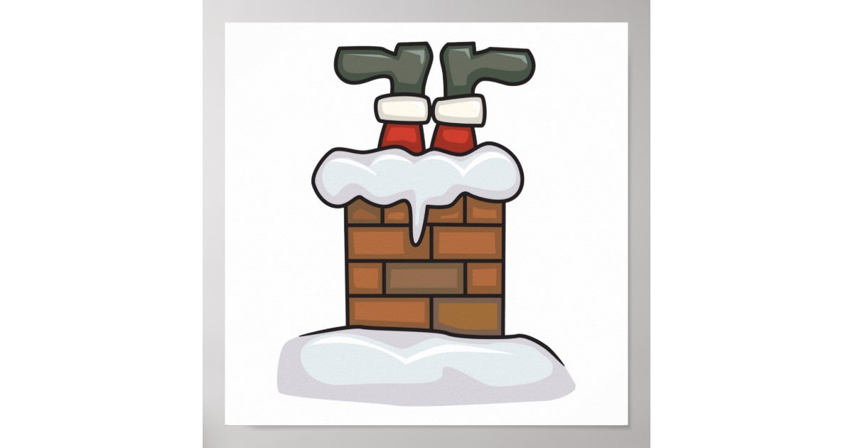 funny santa stuck in chimney poster | Zazzle