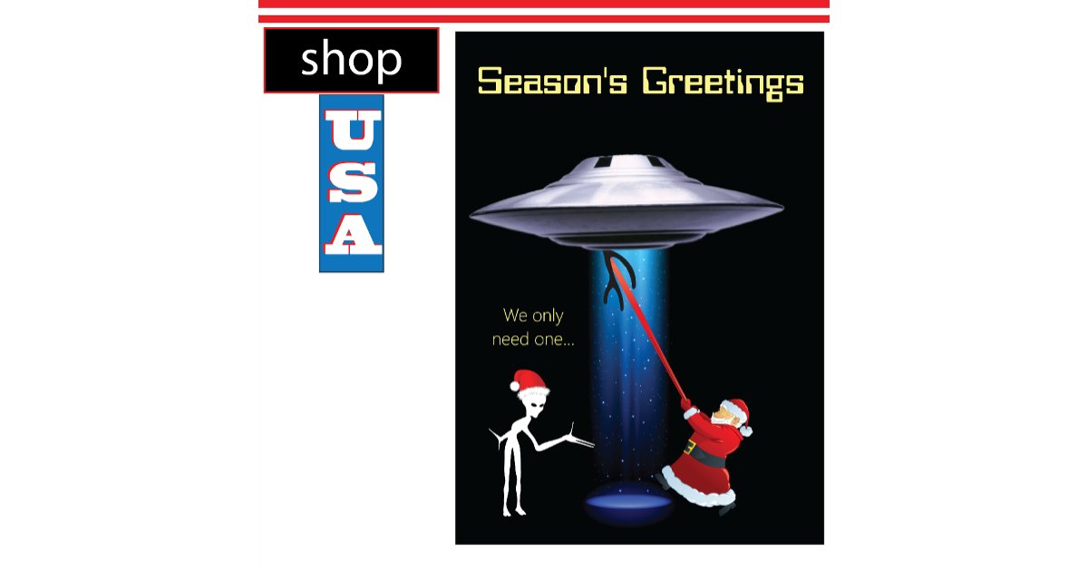 Funny Santa UFO Alien Christmas Party Holiday Card | Zazzle