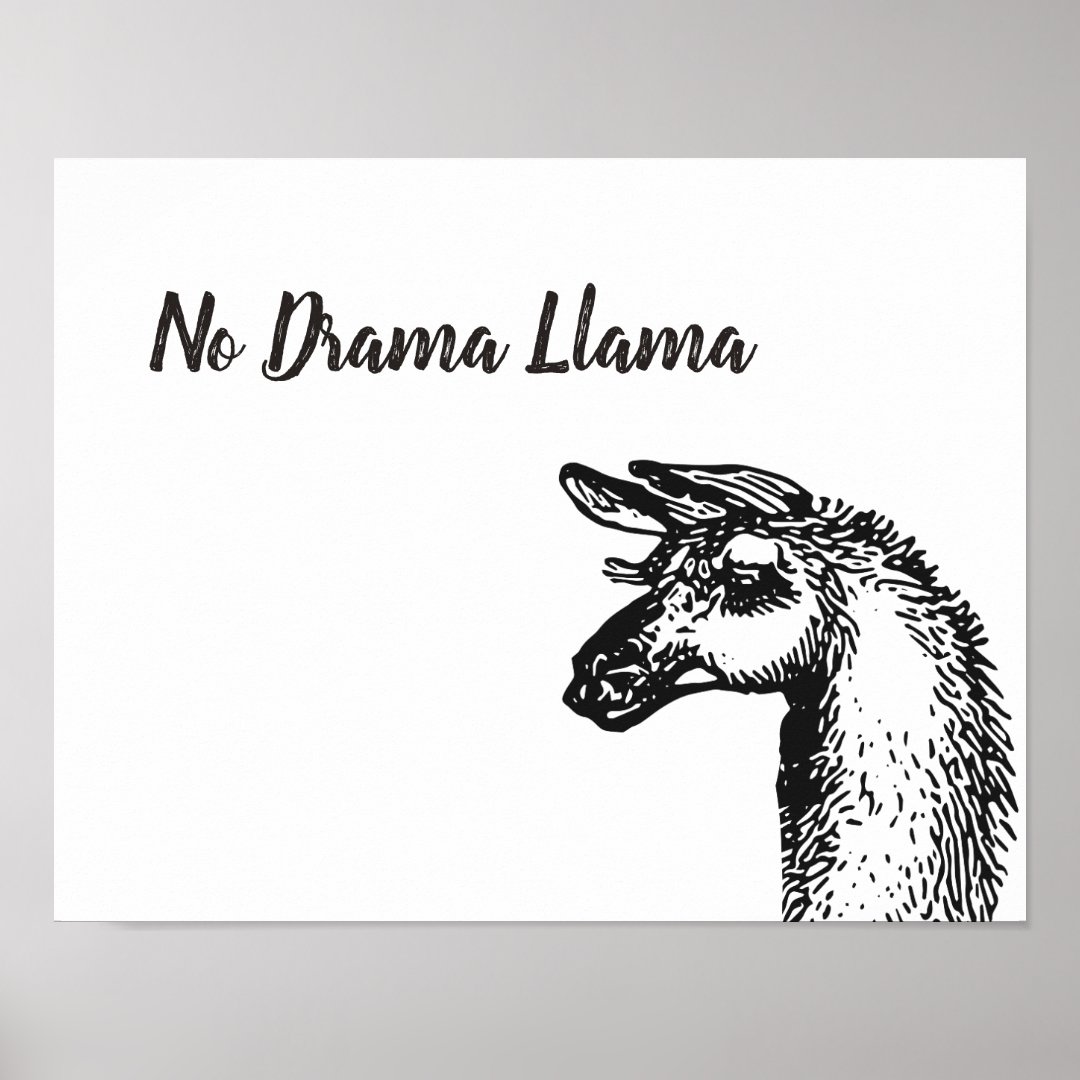 Funny Sassy No Drama Llama Drawing Black and White Poster | Zazzle