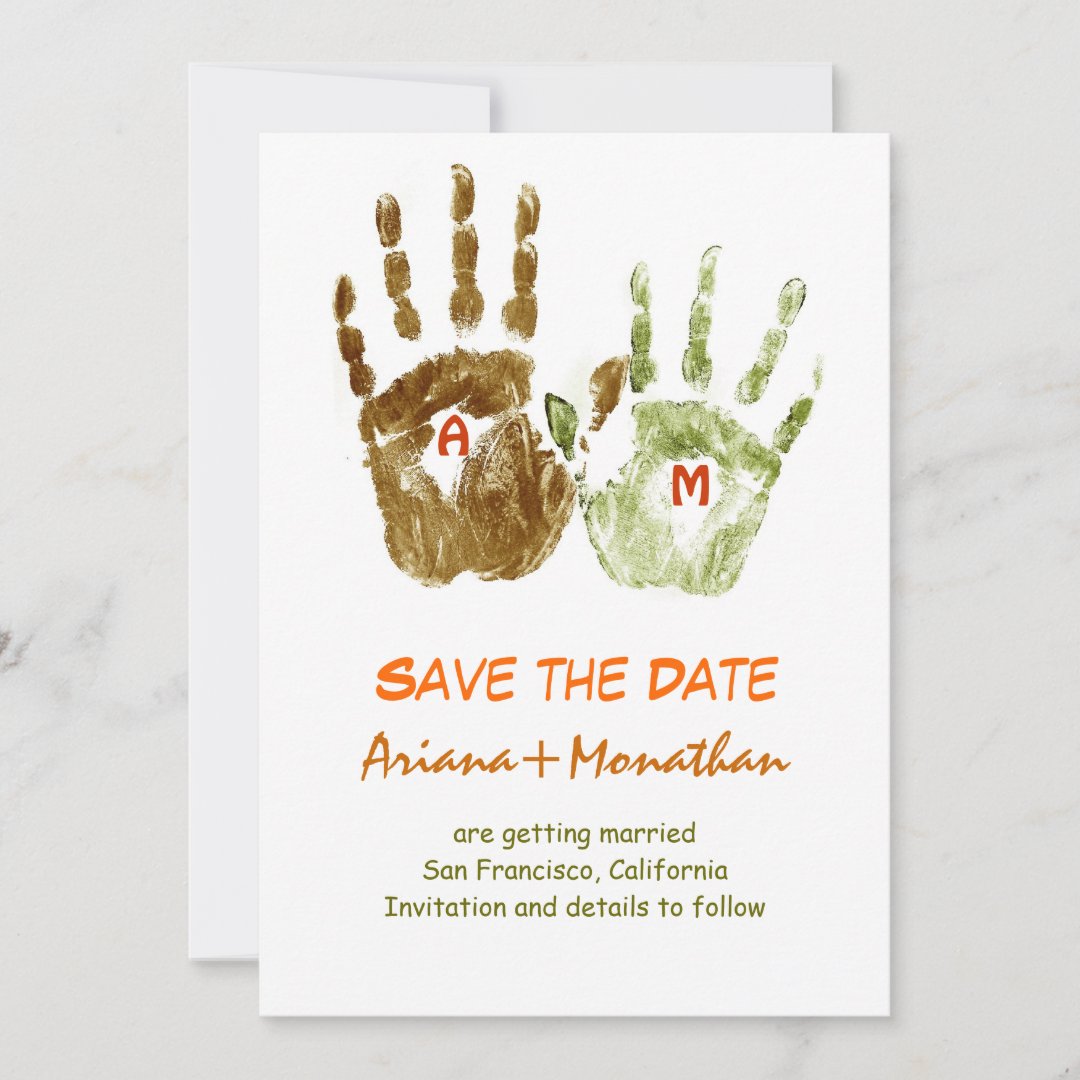 funny save the date invitation with hands | Zazzle