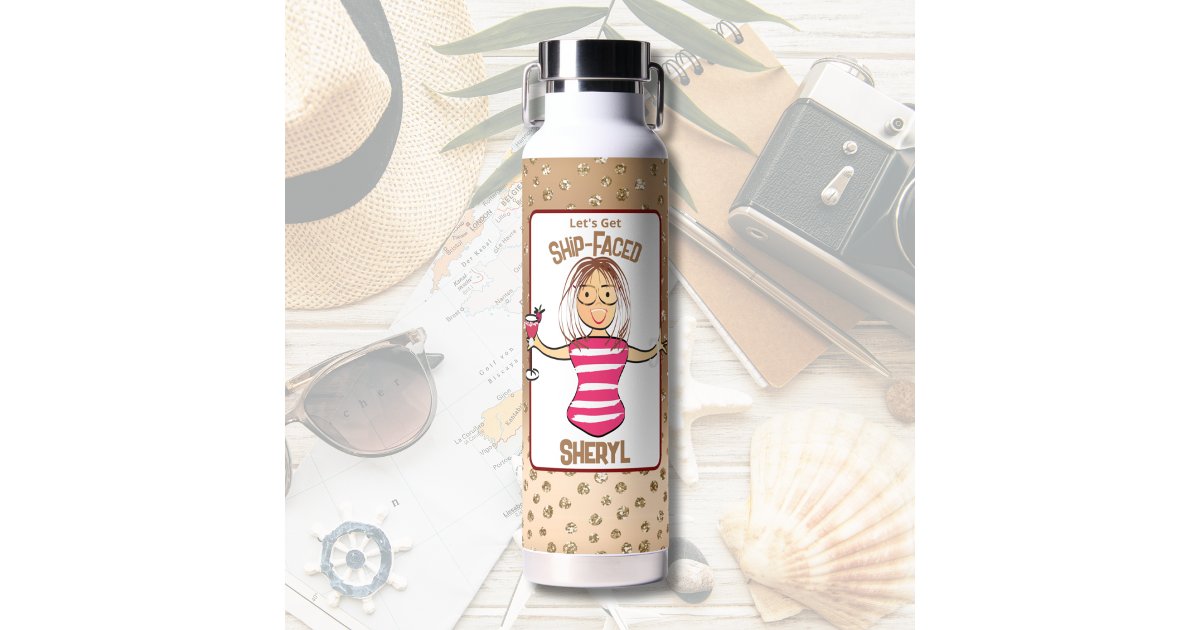 Funny Saying Snarky Cartoon Lady Vacation For Her Water Bottle | Zazzle