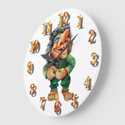 Funny Scandinavian Troll Watercolor Illustration Large Clock | Zazzle