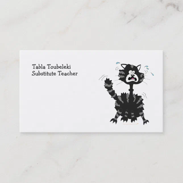 Funny Scared Black Cat Cartoon Halloween Business Card | Zazzle