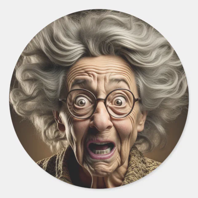 Funny Scared Old Lady Ai Art Classic Round Sticker | Zazzle