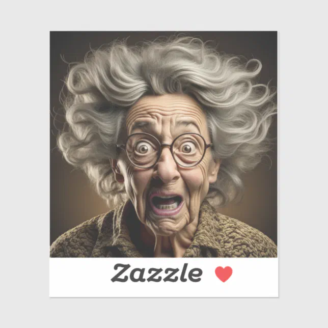 Funny Scared Old Lady Ai Art Sticker | Zazzle